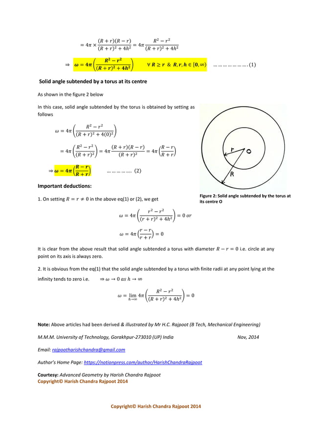 HCR's method of concentric cones (solid angle subtended by a torus at ...