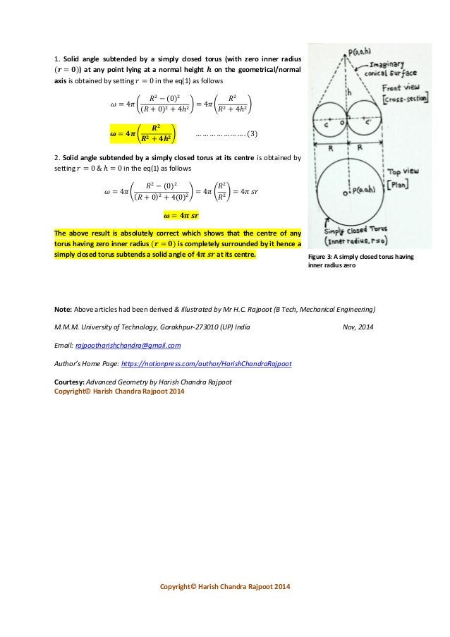 HCR's method of concentric cones (solid angle subtended by a torus at ...