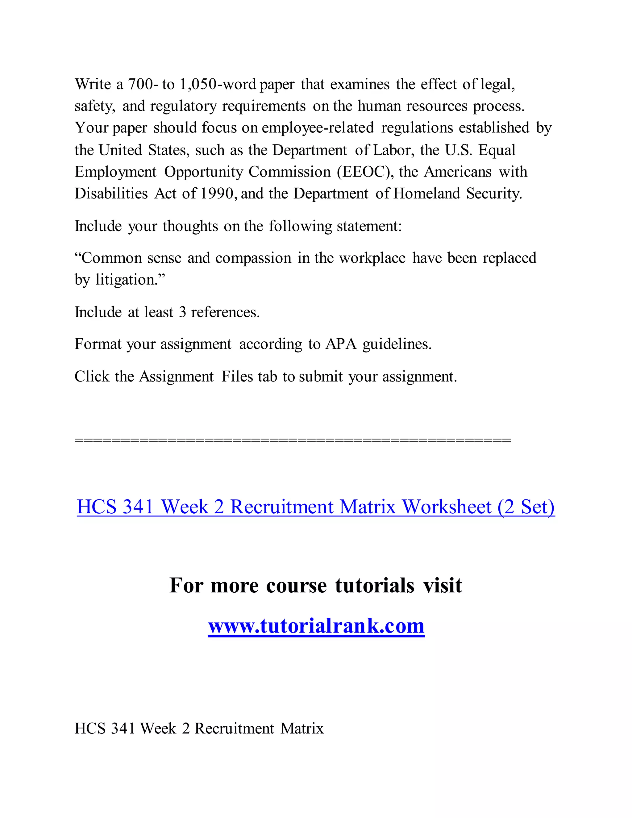 HCS 341 Effective Communication/tutorialrank.com | Resume Writing and ...