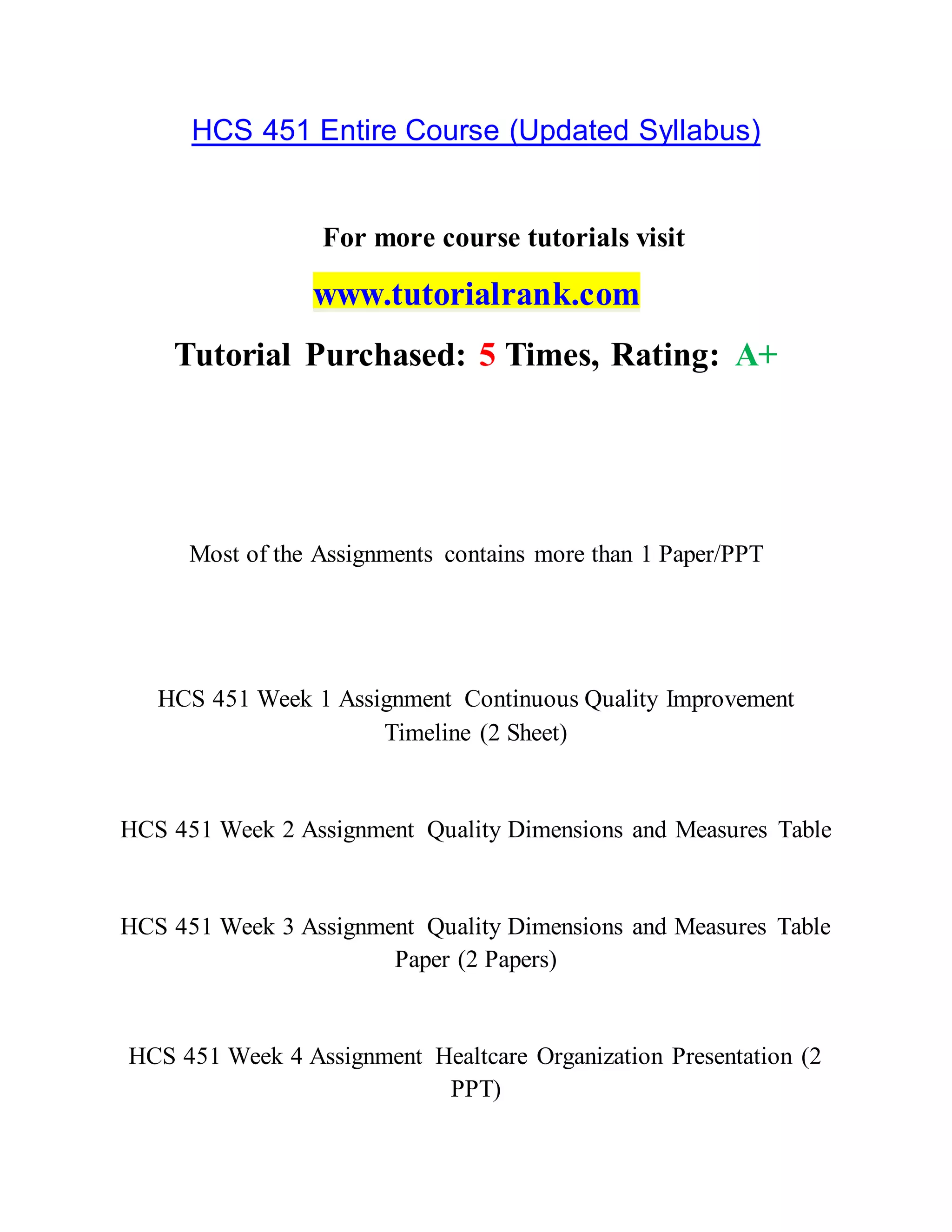 HCS 451 Effective Communication/tutorialrank.com