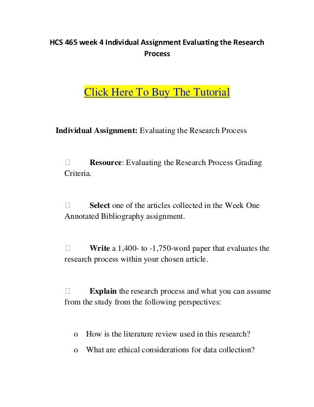 Hcs 465 week 4 individual assignment evaluating the research process