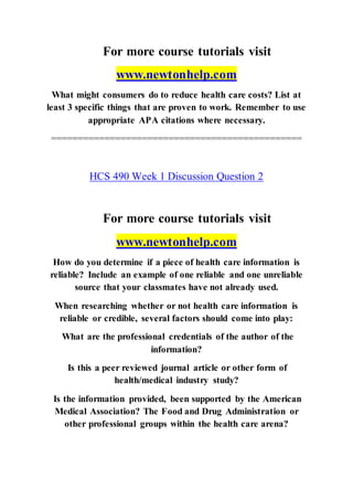 HCS 490 Learn/newtonhelp.com