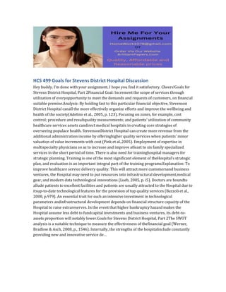 HCS 499 Goals for Stevens District Hospital Discussion.docx