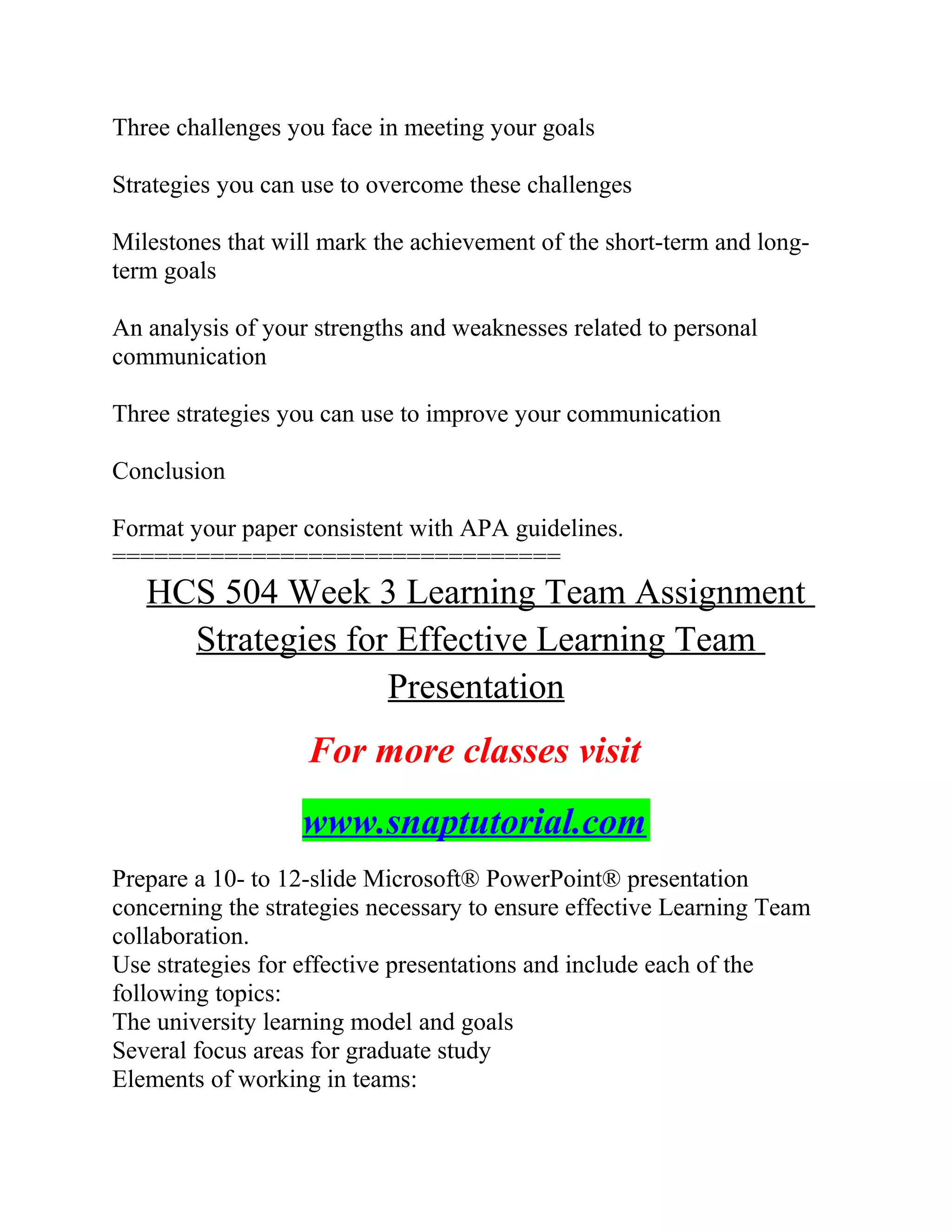 Hcs 504 Massive Success / snaptutorial.com