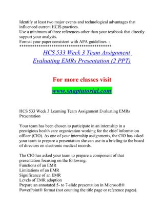 Hcs 533 Believe Possibilities / snaptutorial.com