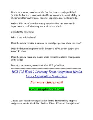 HCS 593 help Successful Learning/Snaptutorial | PDF