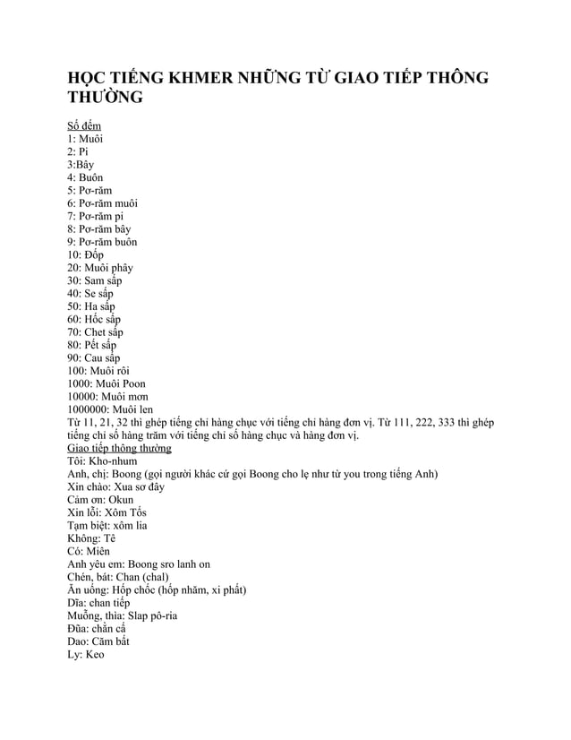 Học tiếng khmer những từ giao tiếp thông thường | DOC