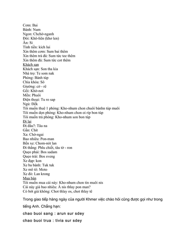 Học tiếng khmer những từ giao tiếp thông thường | DOC