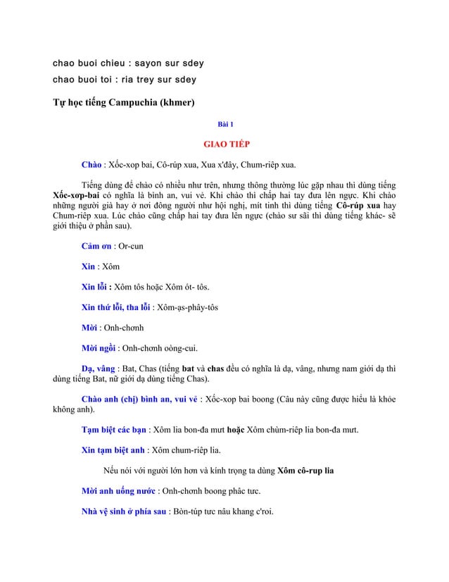 Học tiếng khmer những từ giao tiếp thông thường | DOC