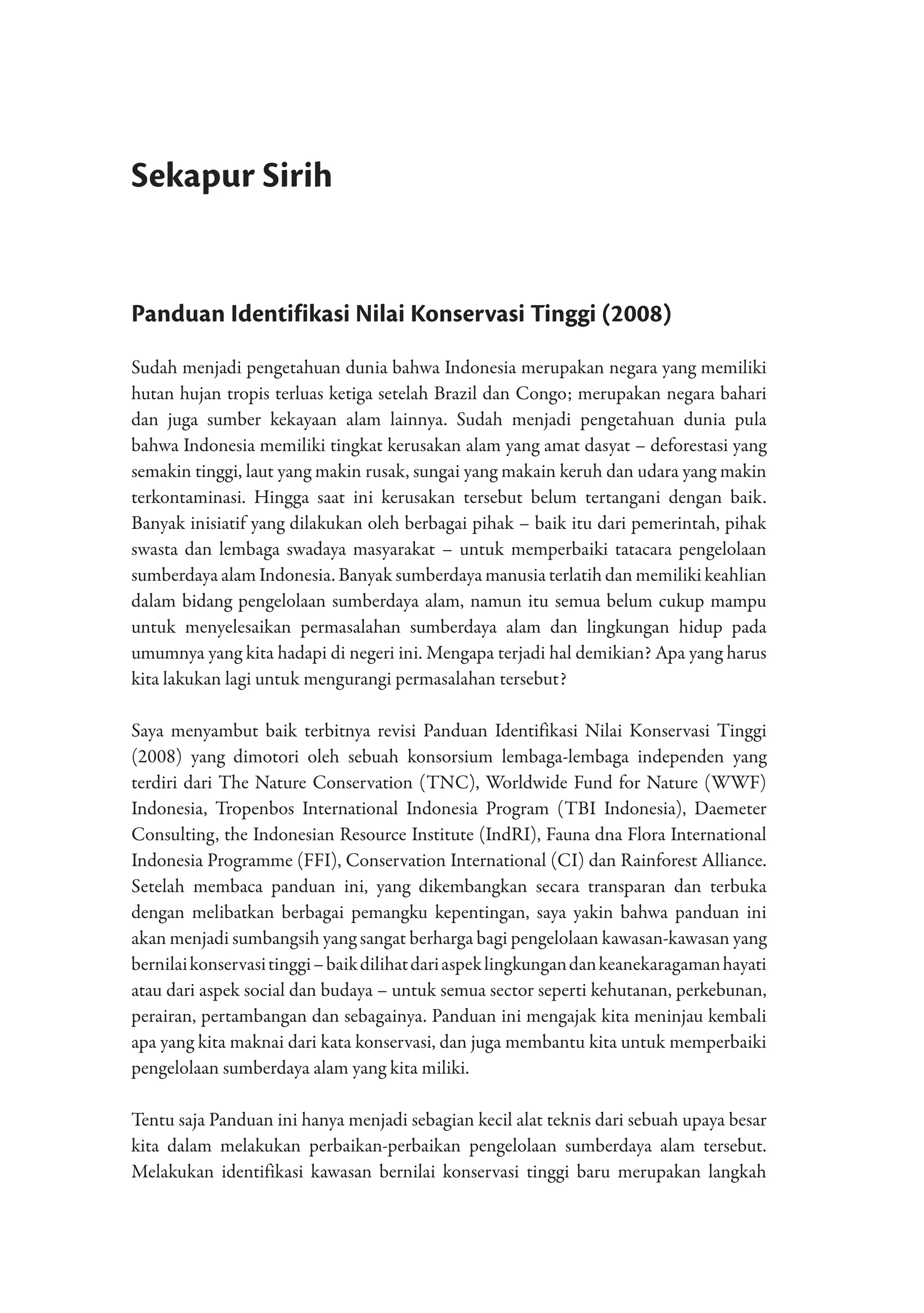 Panduan Identifikasi High Conservation Value di Indonesia. | PDF