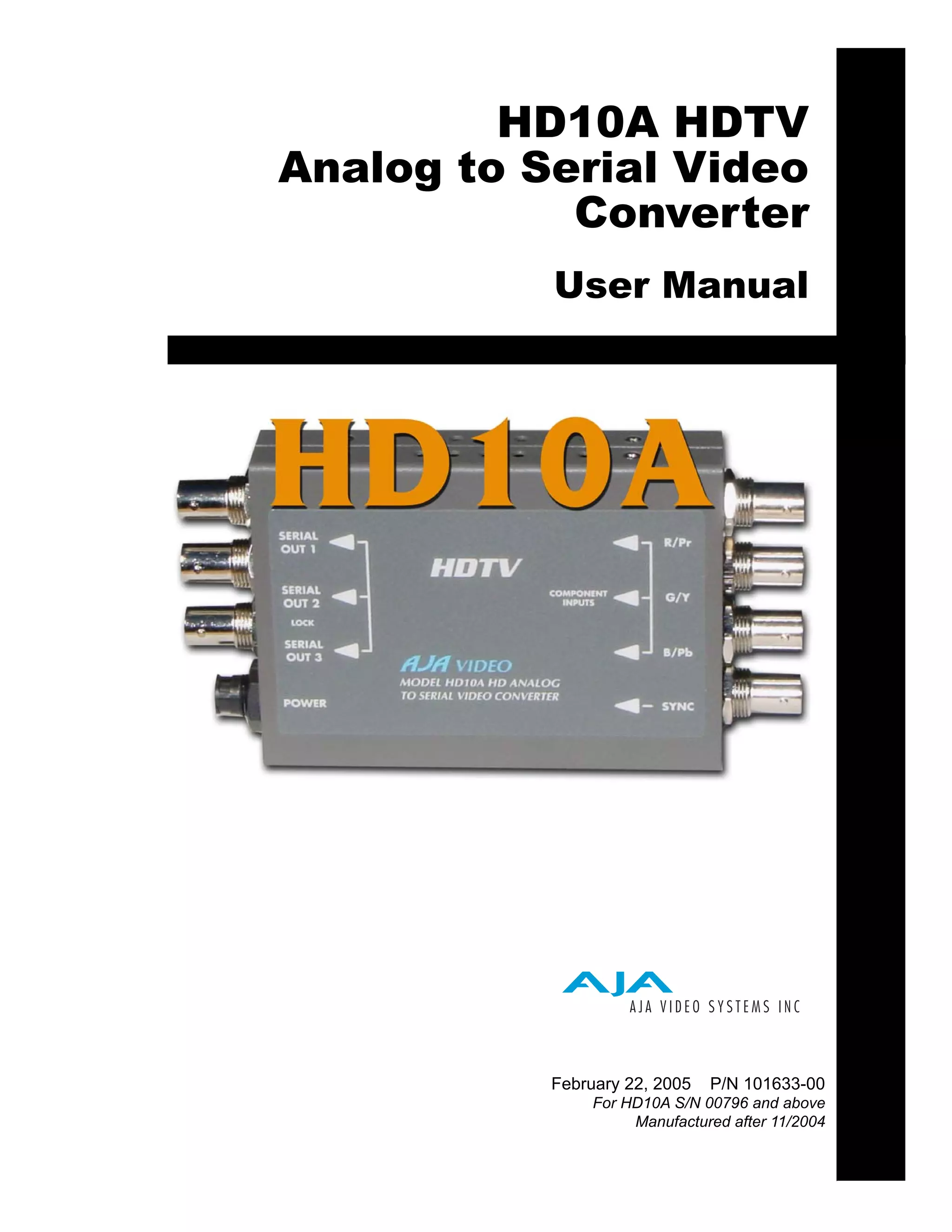 AJA HD10A | PDF
