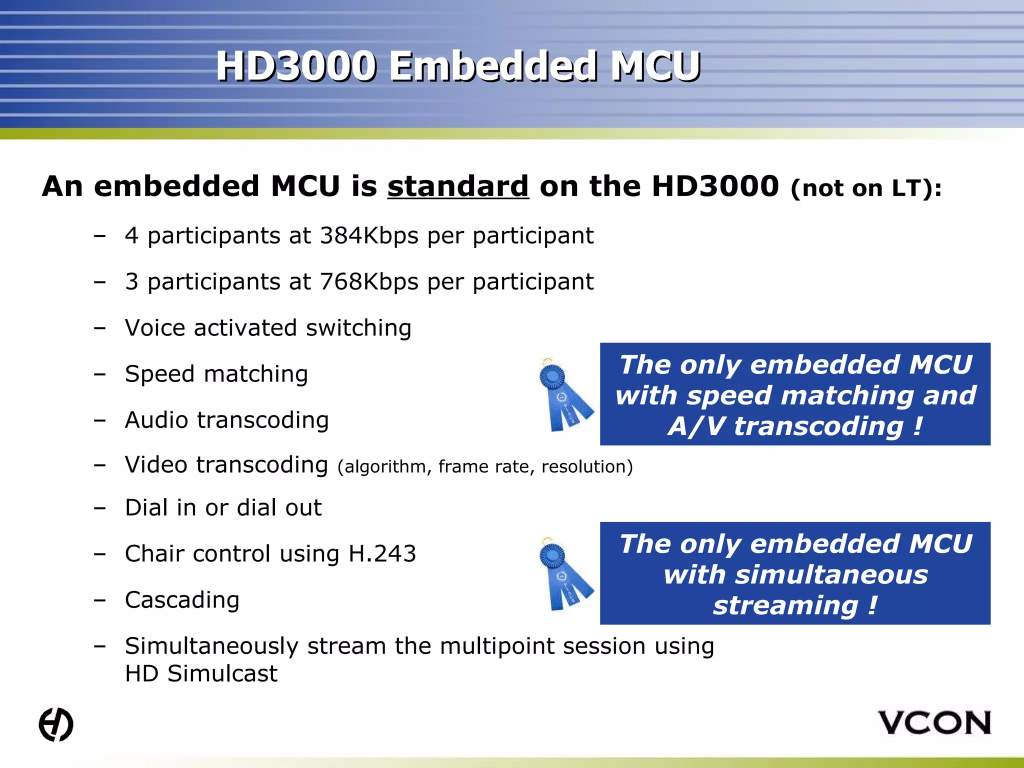 HD3000/HD3000 LT Briefing VCON Introduces the High Definition ... | PPT