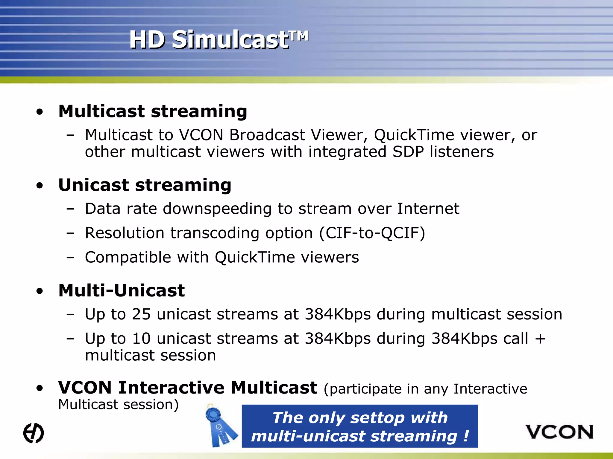 HD3000/HD3000 LT Briefing VCON Introduces the High Definition ... | PPT
