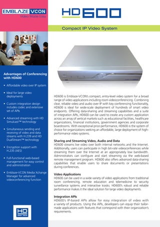 Hd 600 Datasheet | PDF | Web Conferencing | Computer Software and ...