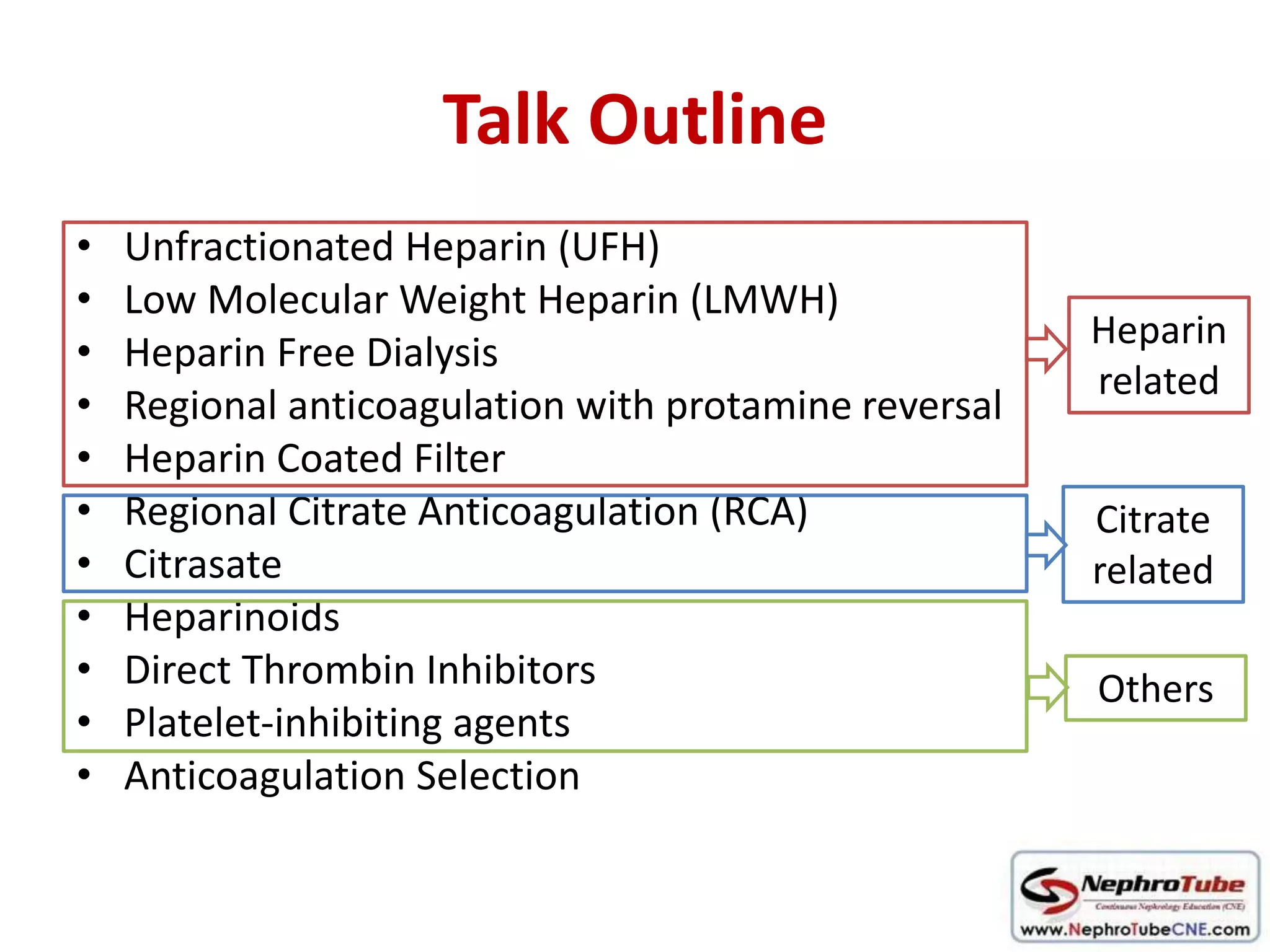 Hemodialysis Anticoagulation - Different Protocols / Protocol Selection ...