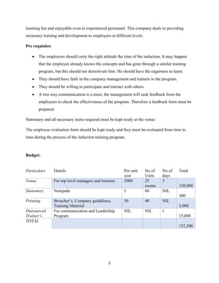 Induction Training Program | DOCX