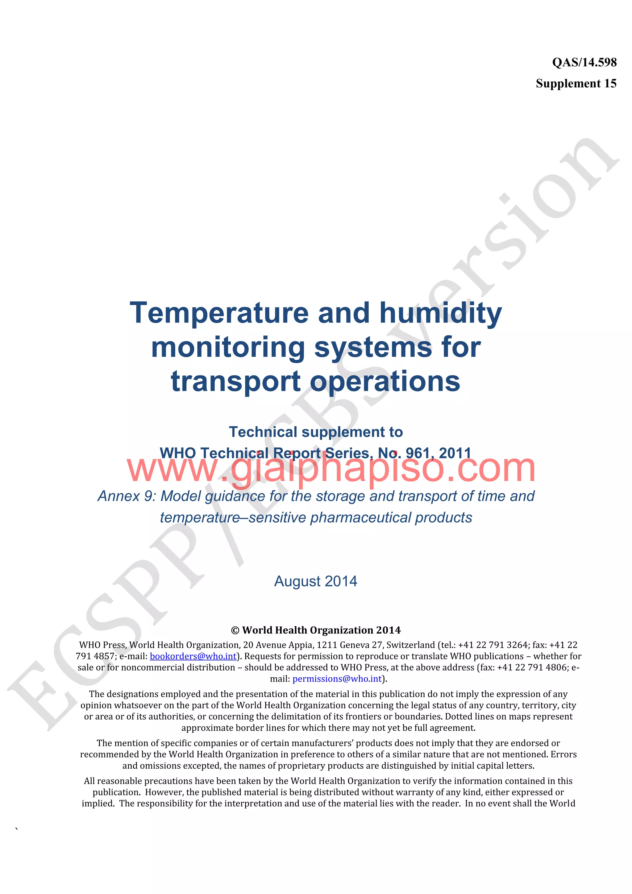HDPS 15, phụ lục 9 GMP - WHO, hệ thống theo dõi nhiệt độ độ ẩm trong khi vận chuyển | PDF