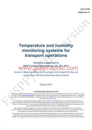 HDPS 15, phụ lục 9 GMP - WHO, hệ thống theo dõi nhiệt độ độ ẩm trong khi vận chuyển | PDF