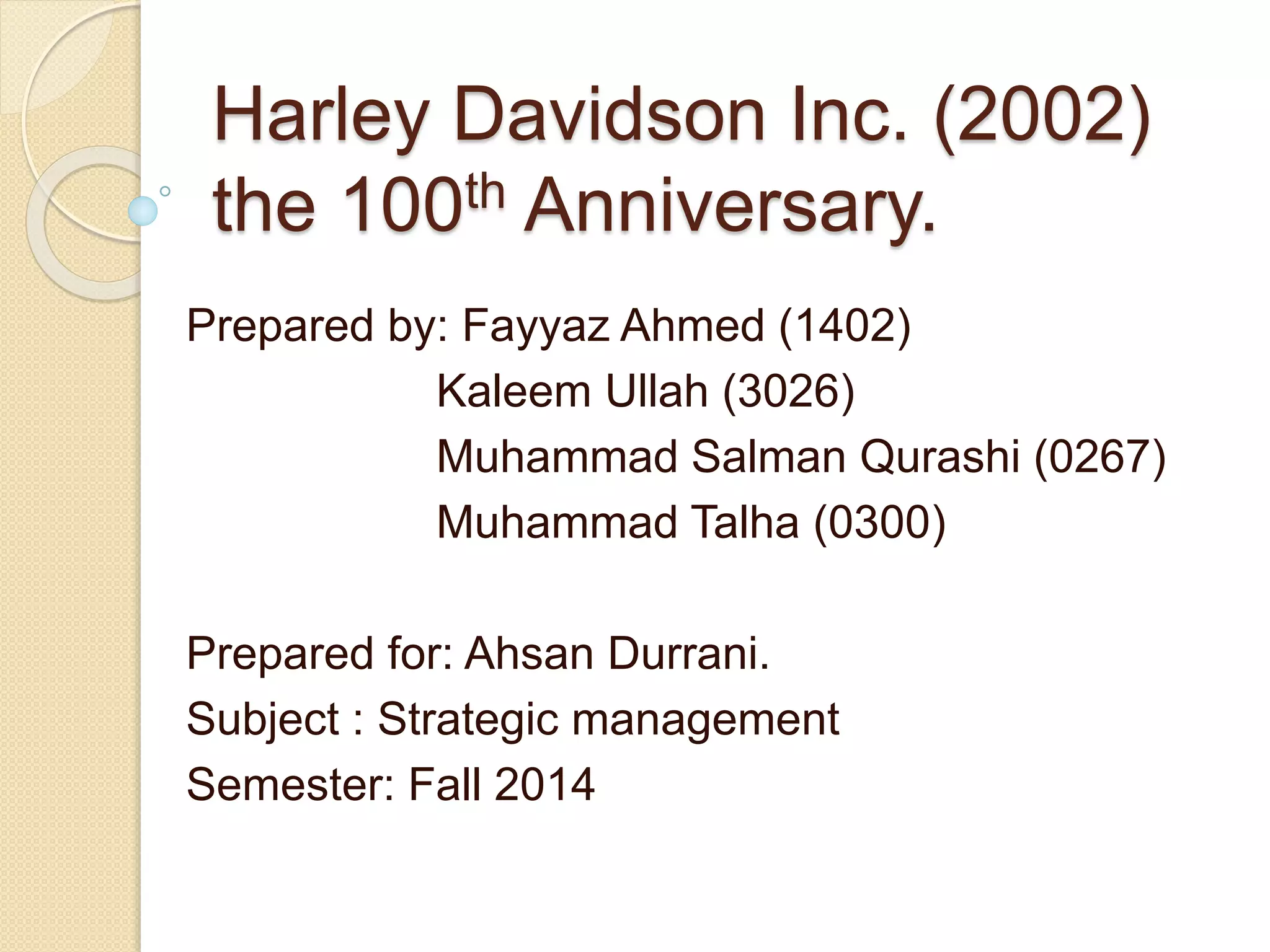 Harley Davidson a comprehensive Case Study Solution | PPTX