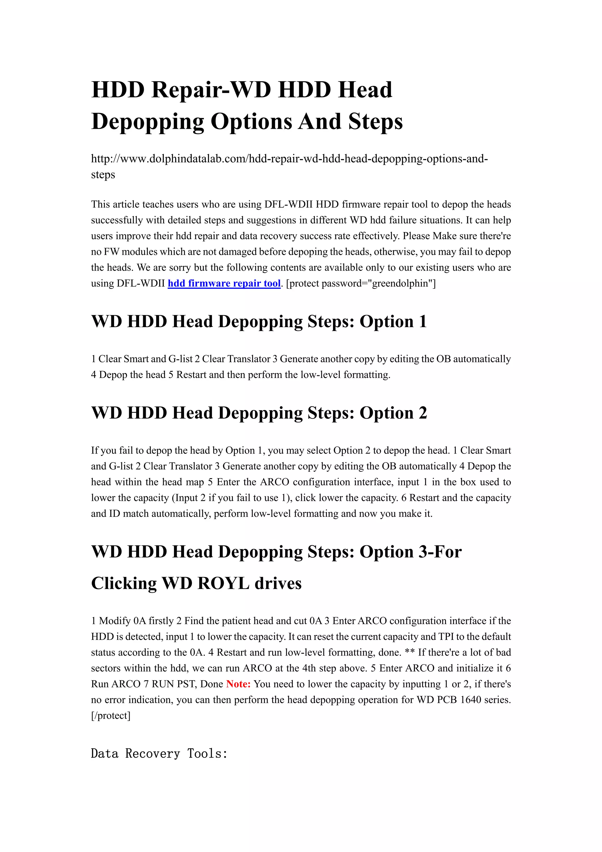 Hdd repair wd hdd head depopping options and steps | PDF