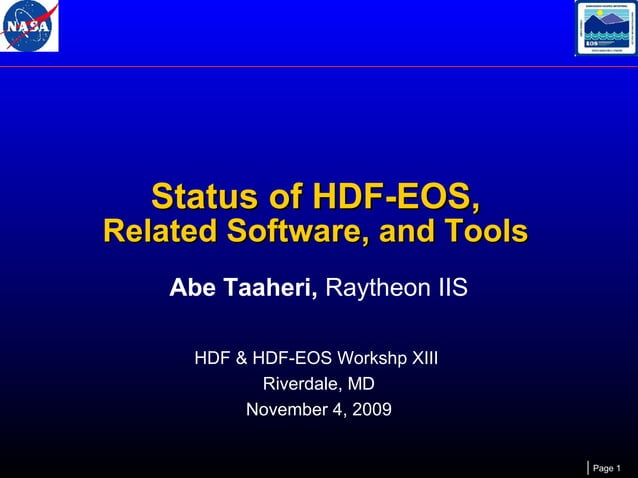Status of HDF-EOS, Related Software, and Tools | PPT