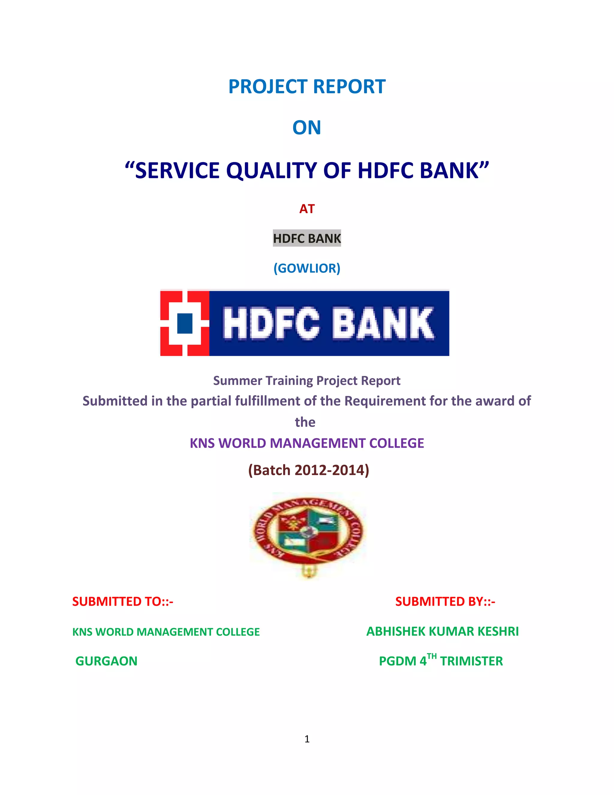 HDFC BANK PROJECT REPORT | DOCX