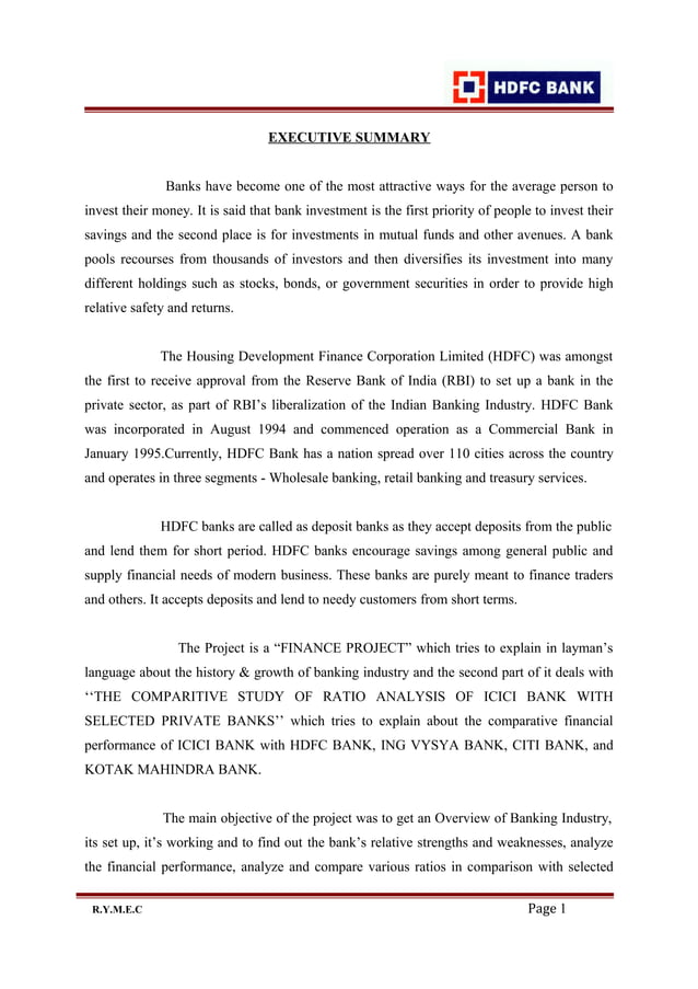 MBA HDFC bank Porject | DOC | Business Banking & Finance | Business