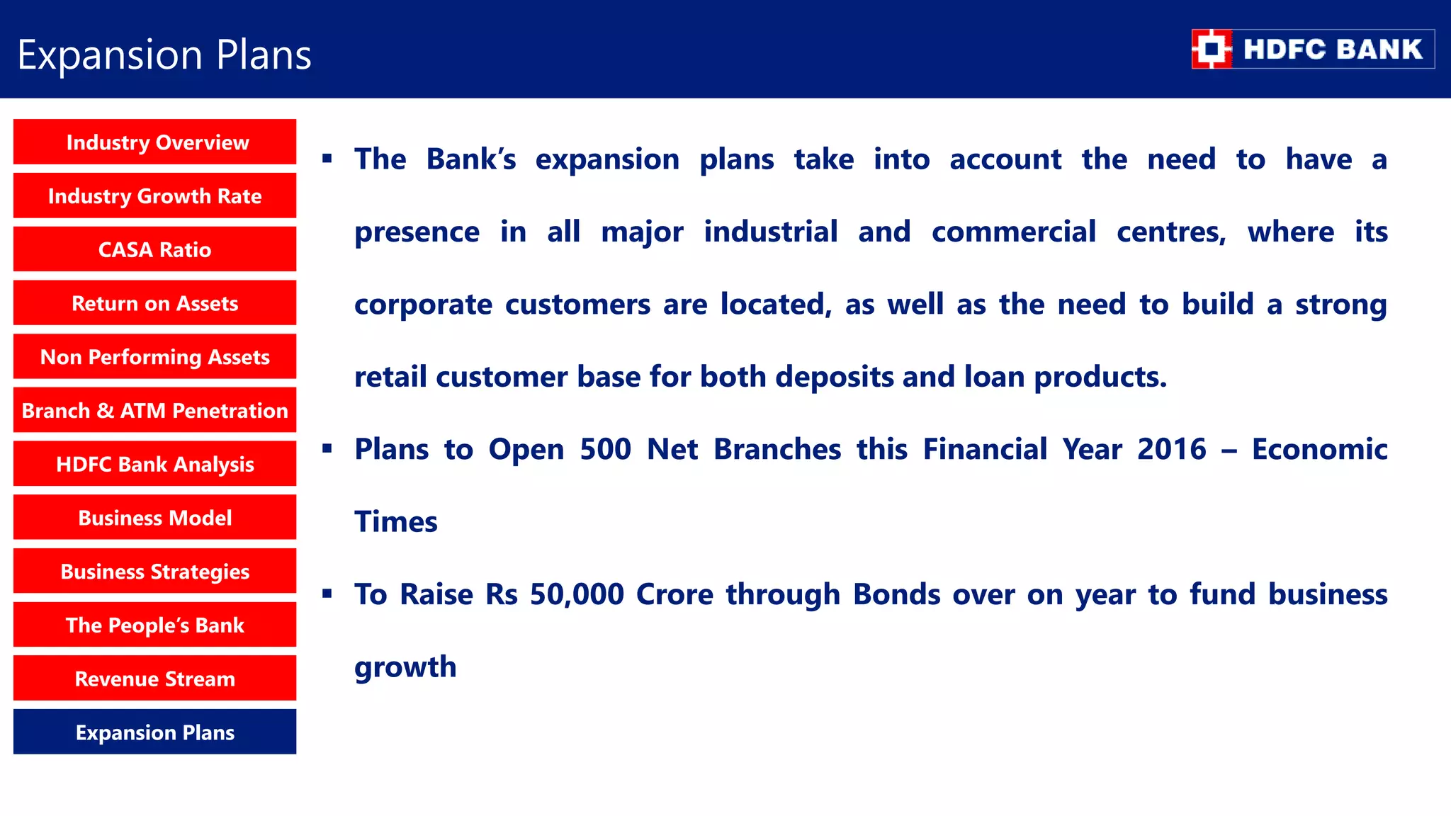HDFC Bank Financial Analysis & Industry Comparison 2017 | PPTX