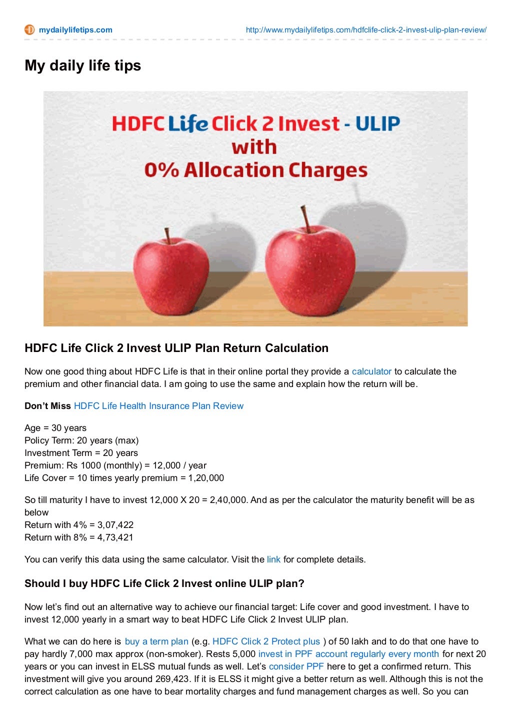 Hdfc click 2 invest ulip plan review