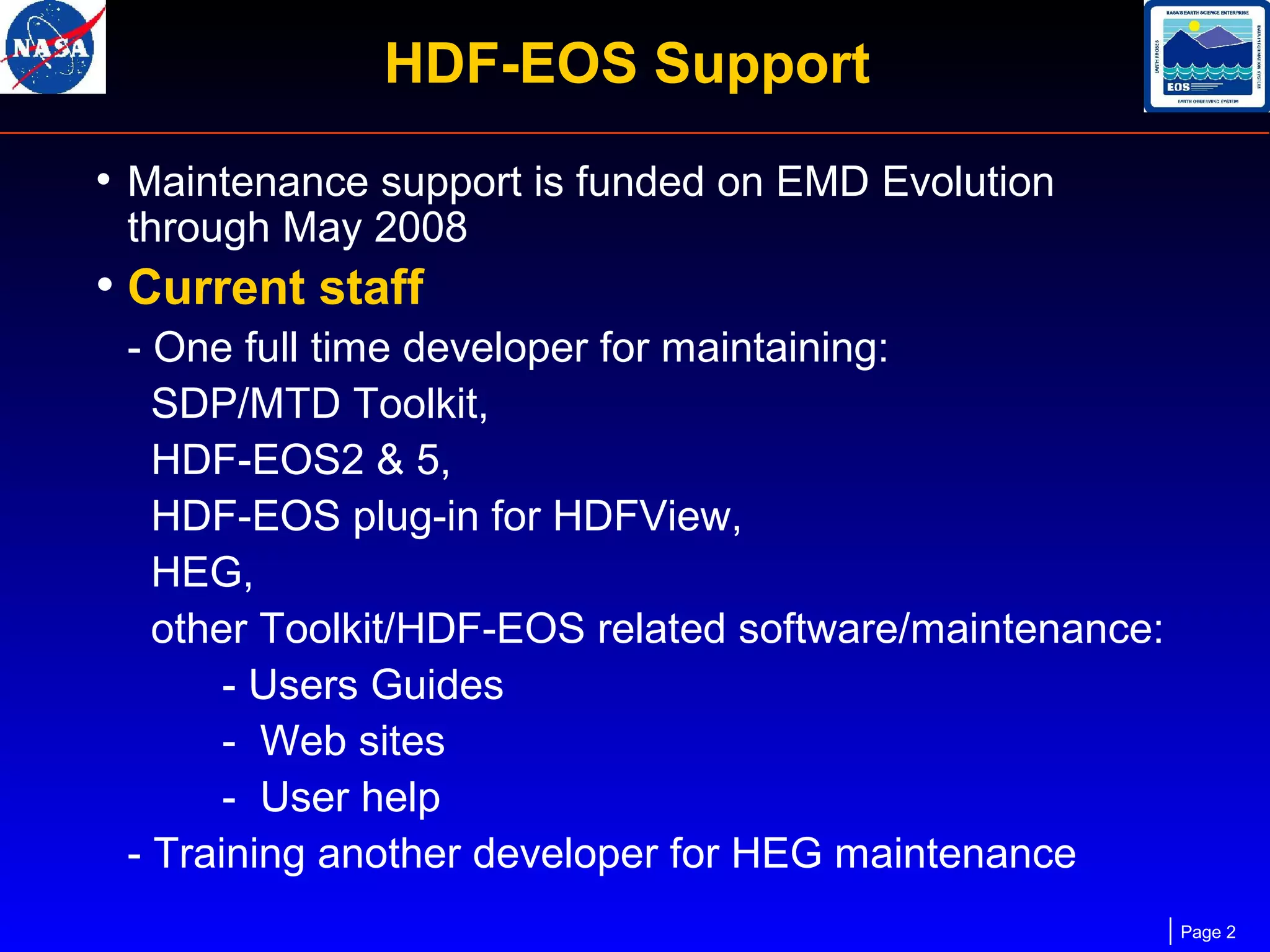 HDF-EOS Maintenance, Current Development and Tools | PPT | Computing ...