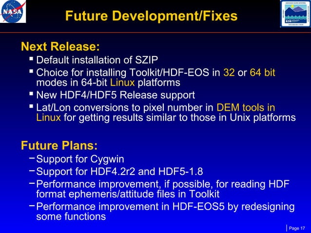 HDF-EOS Maintenance, Current Development and Tools | PPT