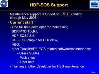 HDF-EOS Maintenance, Current Development and Tools | PPT | Computing ...