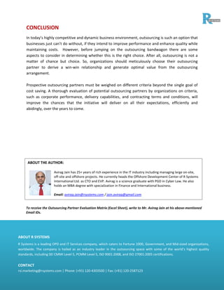 3600 Evaluation Matrix for Selecting the Right Outsourcing Partner | PDF