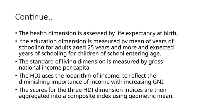Human Development Index (HDI): meaning, Measures, Calculationss | PPT