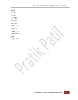 HDL Implementation of Vending Machine Report with Verilog Code | DOCX