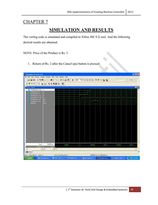 Hdl Implementation Of Vending Machine Report With Verilog Code Docx Food And Drink