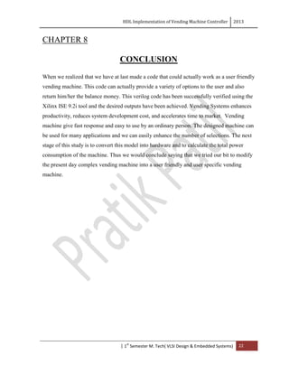 HDL Implementation of Vending Machine Report with Verilog Code | DOCX