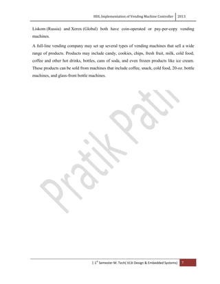 HDL Implementation of Vending Machine Report with Verilog Code | DOCX