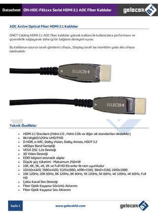 AOC Active Optical Fiber HDMI 2.1 Kablolar | PDF