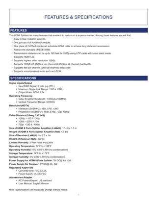 KVMSwitchTech's HDMI Splitter Extender over CAT5/6 UTP Cable, 8 Ports | PDF