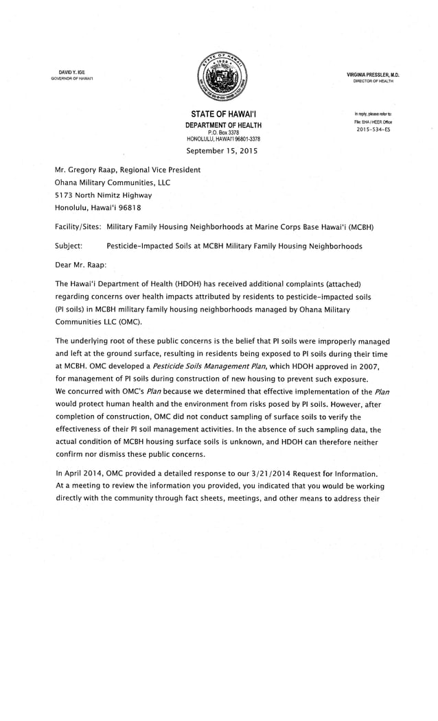 Hawaii Department of Health letter | PDF