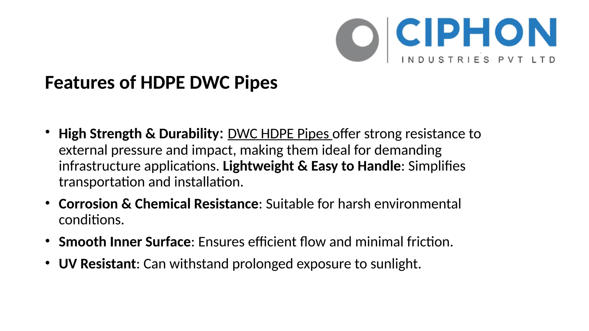Leading DWC HDPE Pipe Manufacturer - Infrastructure Solutions | PPTX