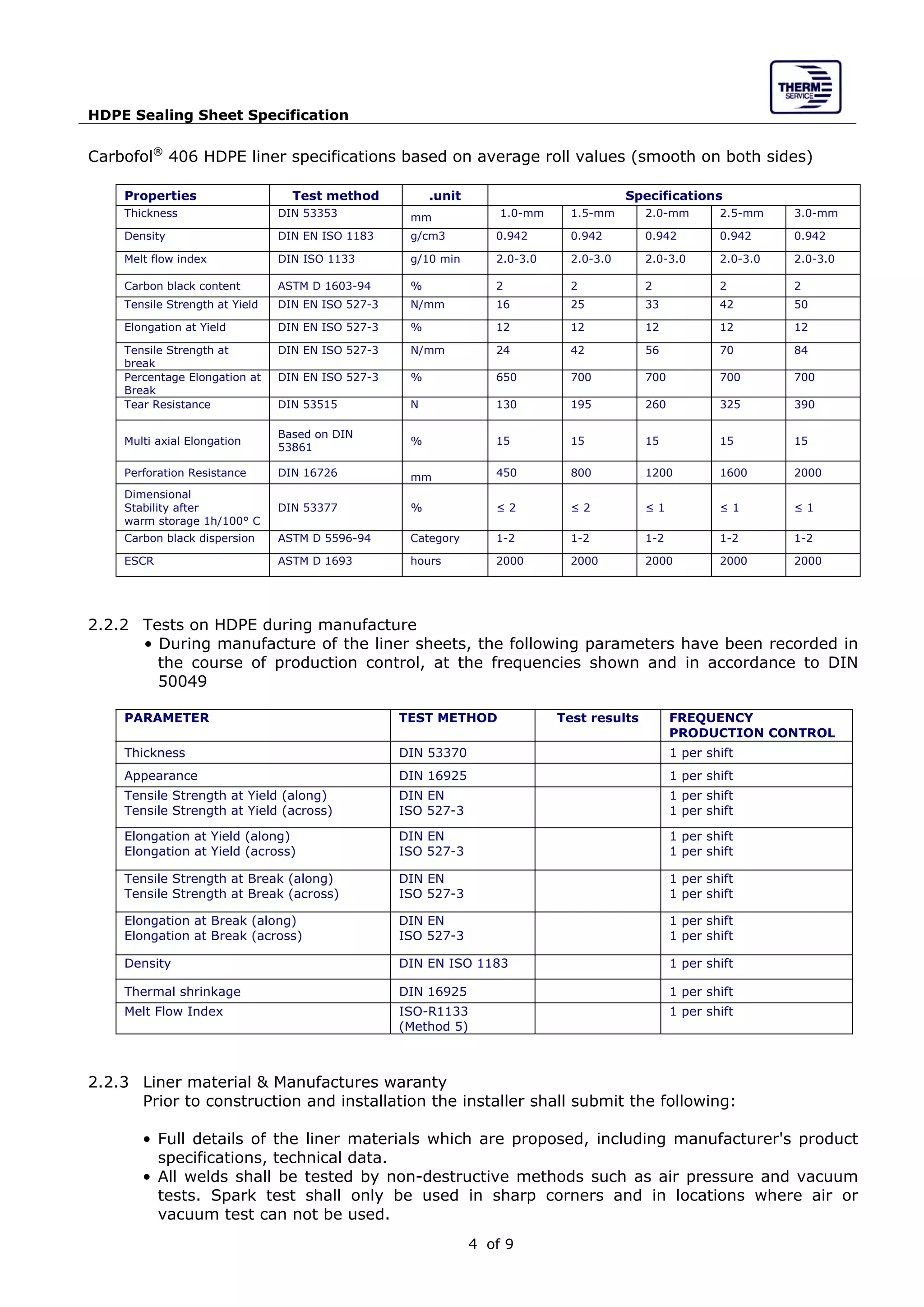 Hdpe sealing sheet specification | PDF