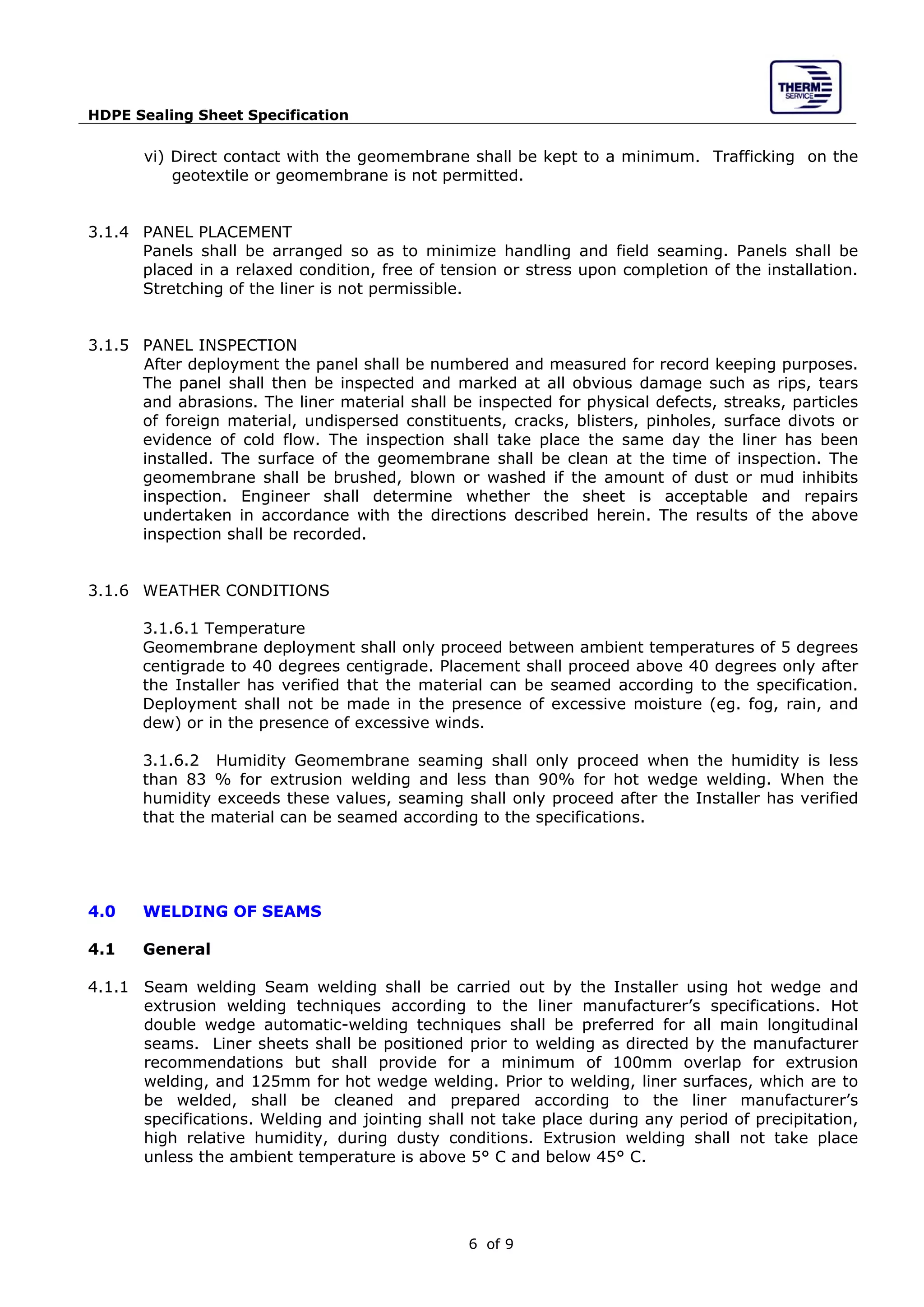 Hdpe sealing sheet specification | PDF