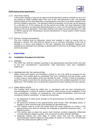 Hdpe sealing sheet specification | PDF