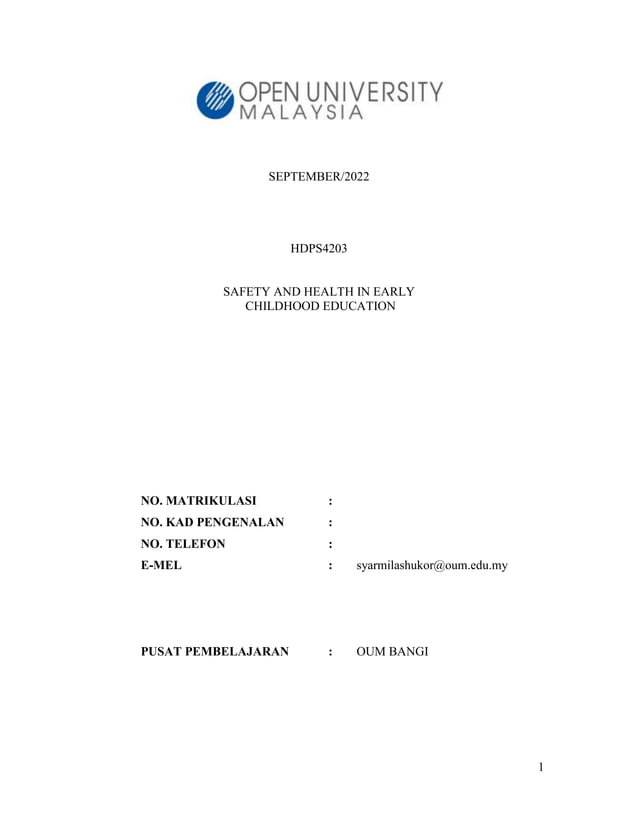 HDPS 4203 SAFETY AND HEALTH IN EARLY CHILDHOOD.doc