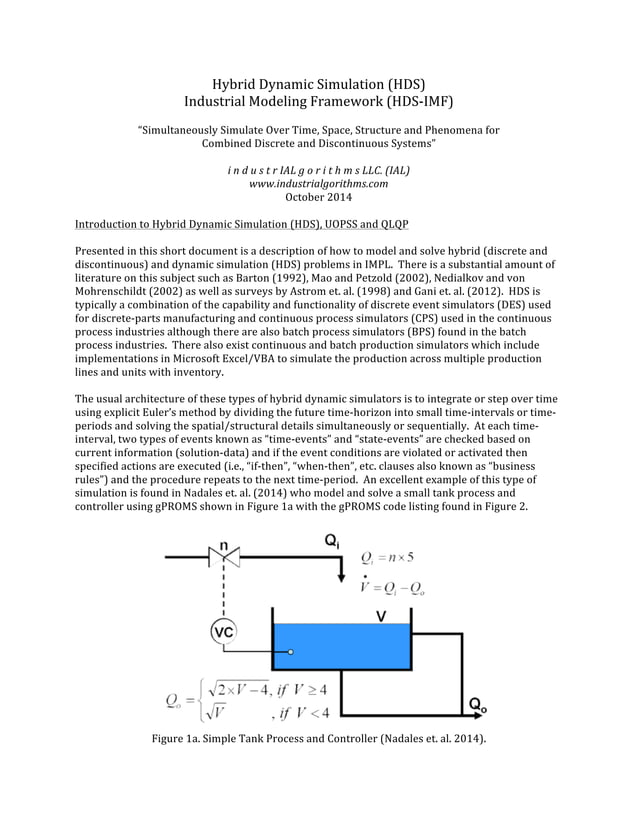 Hybrid Dynamic Simulation (HDS) Industrial Modeling Framework (HDS-IMF ...