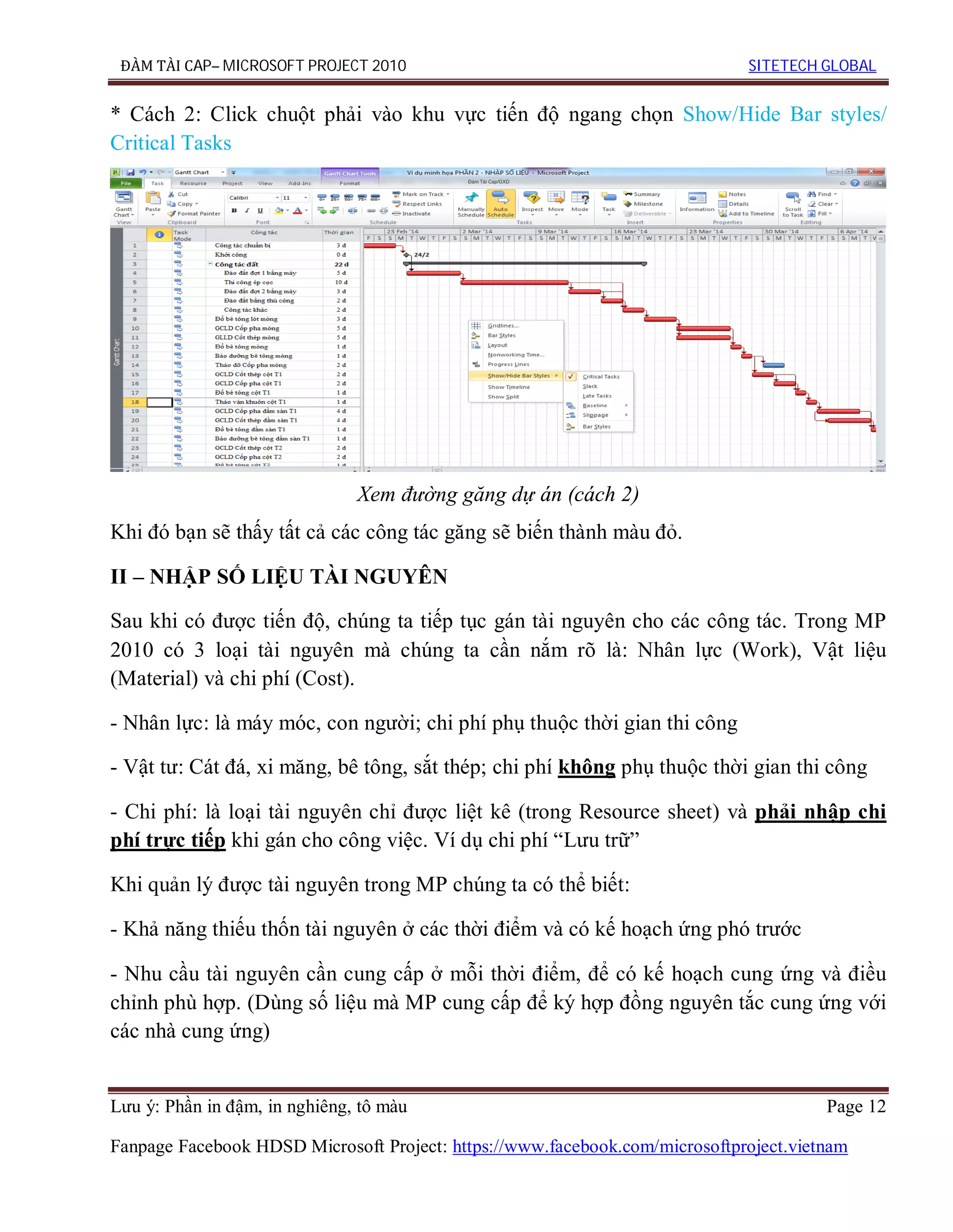 Hướng dẫn sử dụng Microsoft Project 2010 (Phần 2: Nhập dữ liệu) | PDF