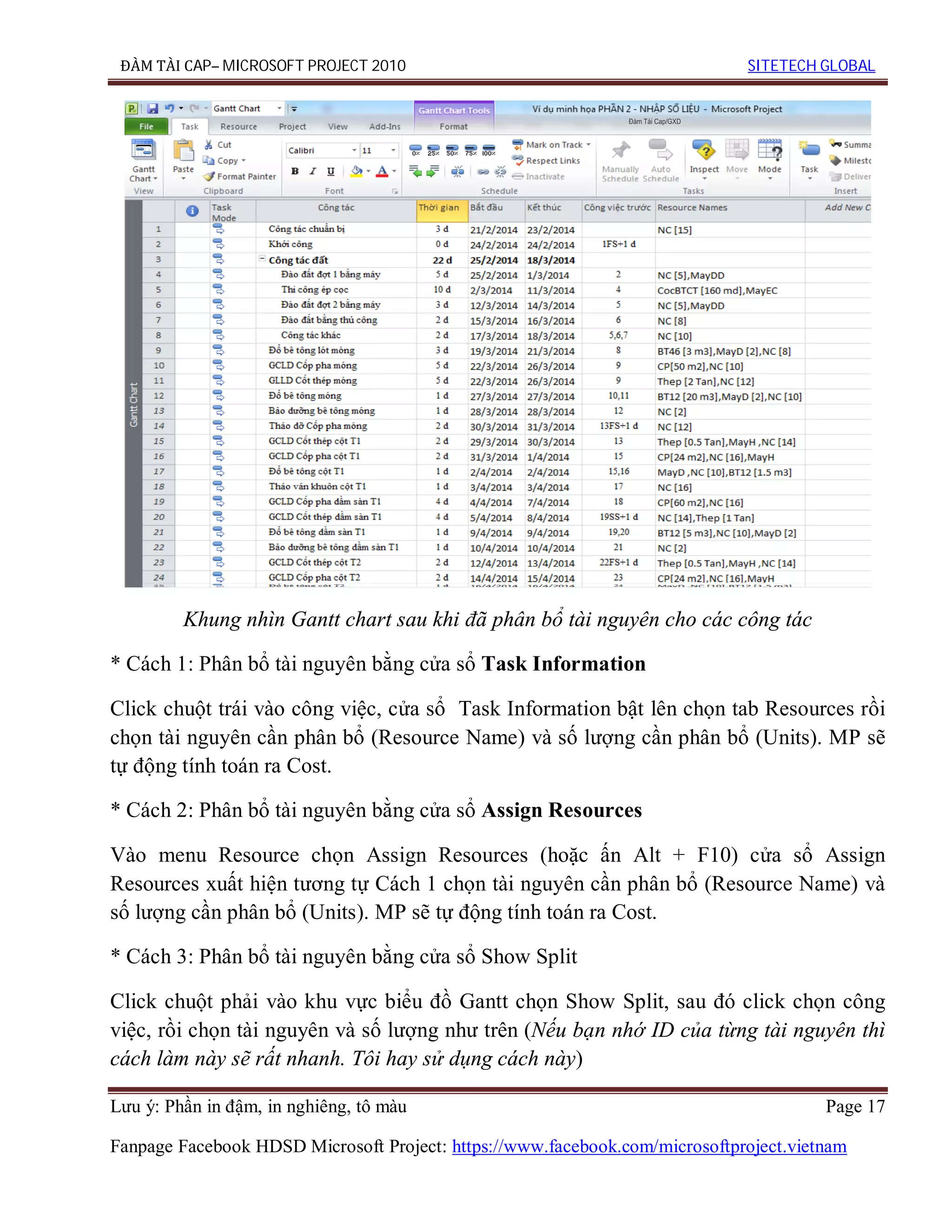 Hướng dẫn sử dụng Microsoft Project 2010 (Phần 2: Nhập dữ liệu) | PDF