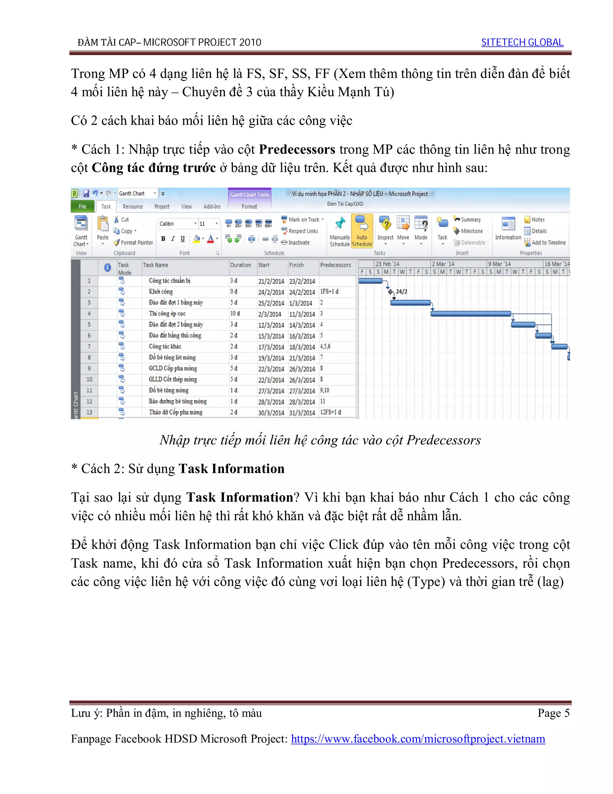 Hướng dẫn sử dụng Microsoft Project 2010 (Phần 2: Nhập dữ liệu) | PDF